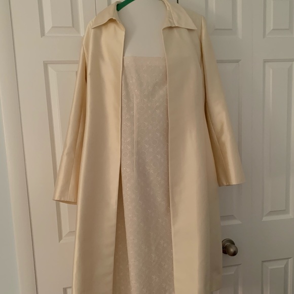 Talbots | Dresses | Ivory Silk Embroidered Cocktail Dress With Jacket | Poshmark